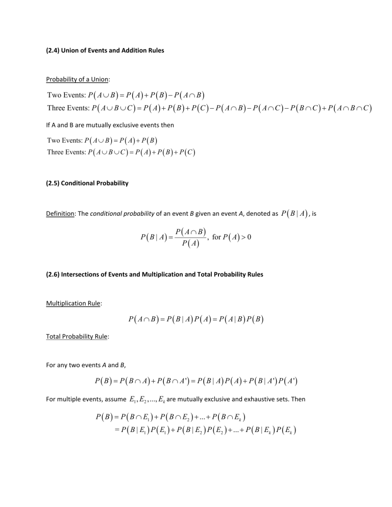 Probability Theory: Union, Conditional, and Independence Rules