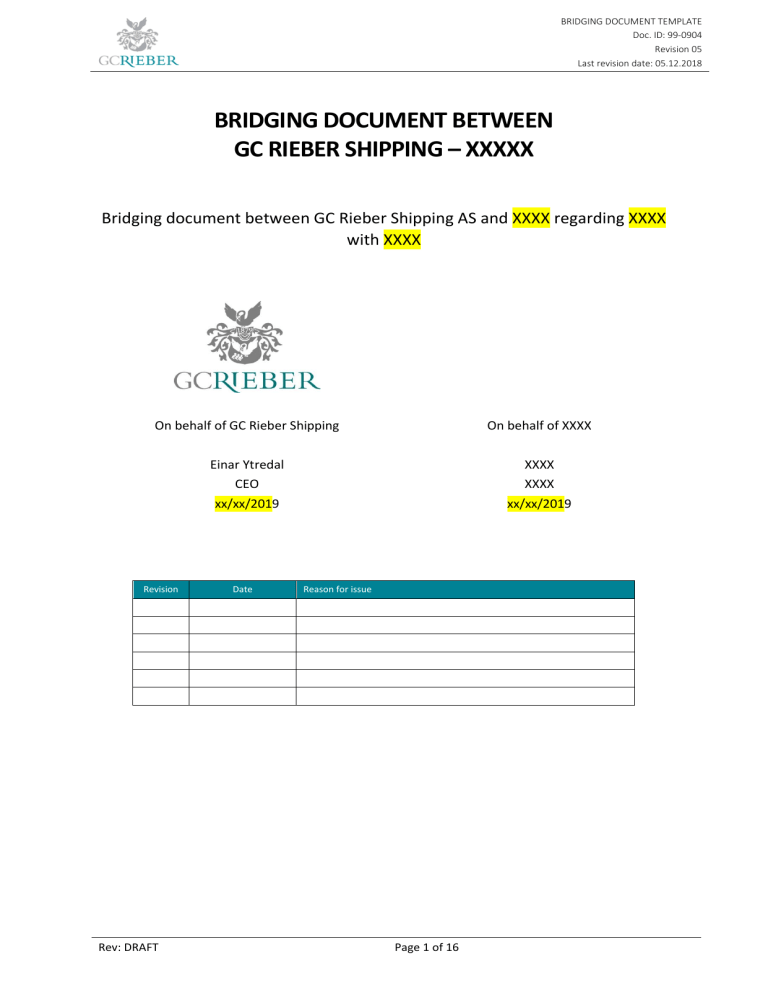 GC Rieber Shipping QHSE Bridging Document Template