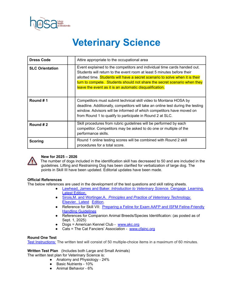 Veterinary Science HOSA Competition Guide 2025-2026