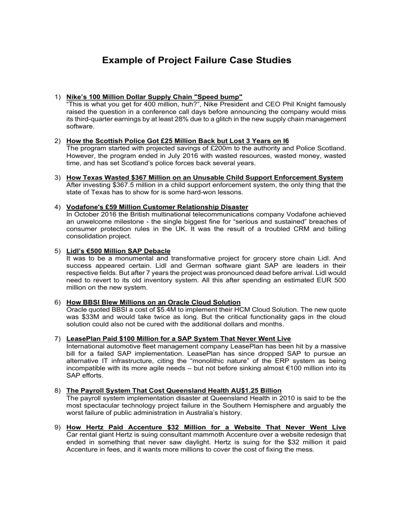 Project Failure Case Studies