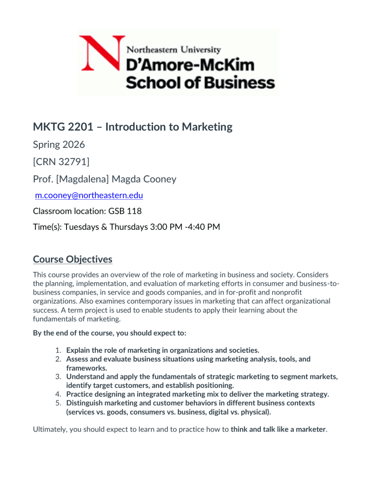 MKTG 2201 Syllabus - Introduction to Marketing