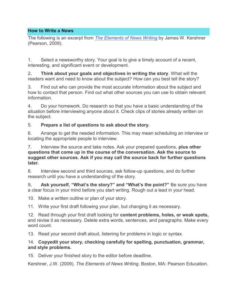 How to Write a News: 15 Steps from The Elements of News Writing