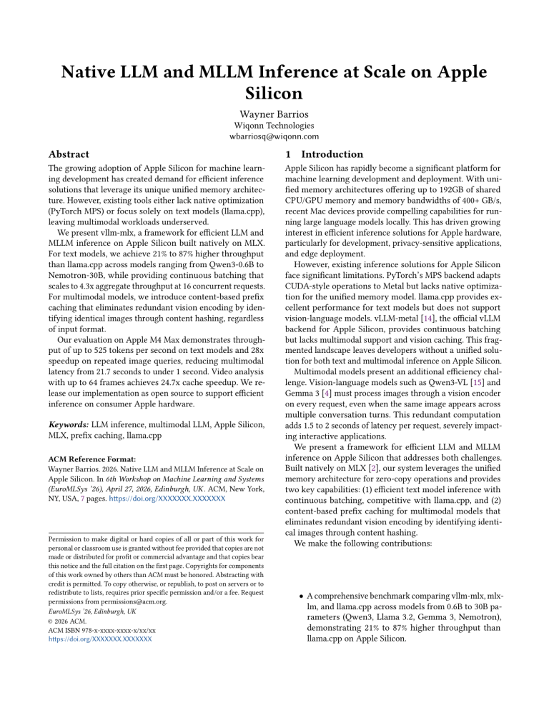 Efficient LLM and MLLM Inference on Apple Silicon