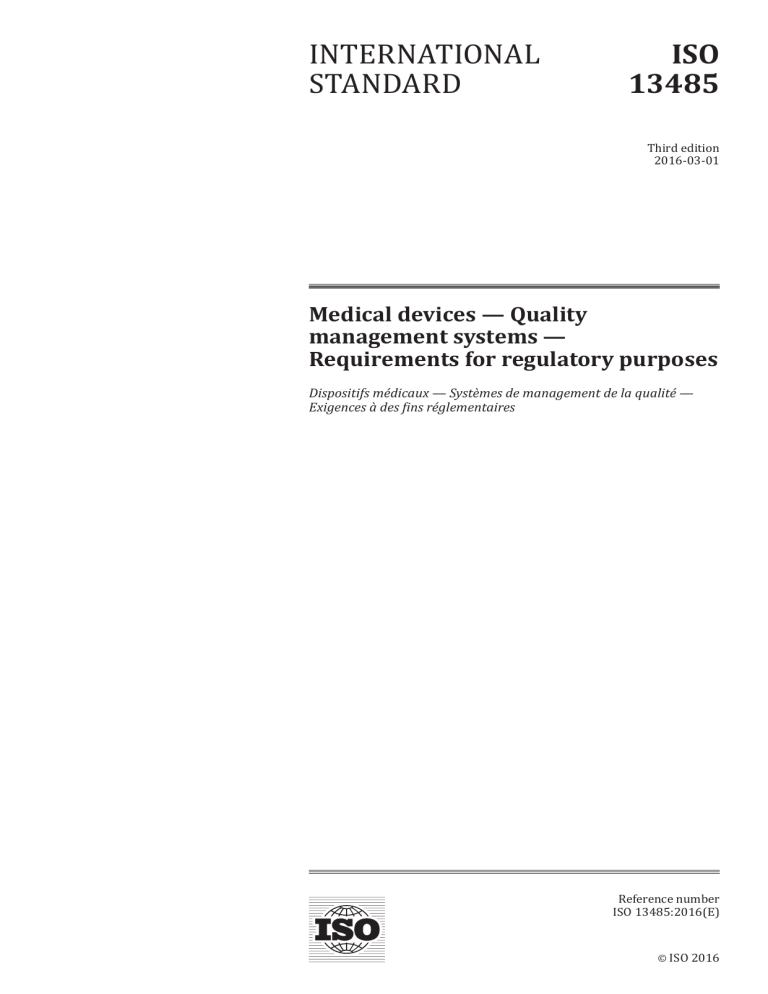 ISO 13485:2016 Medical Device QMS Standard