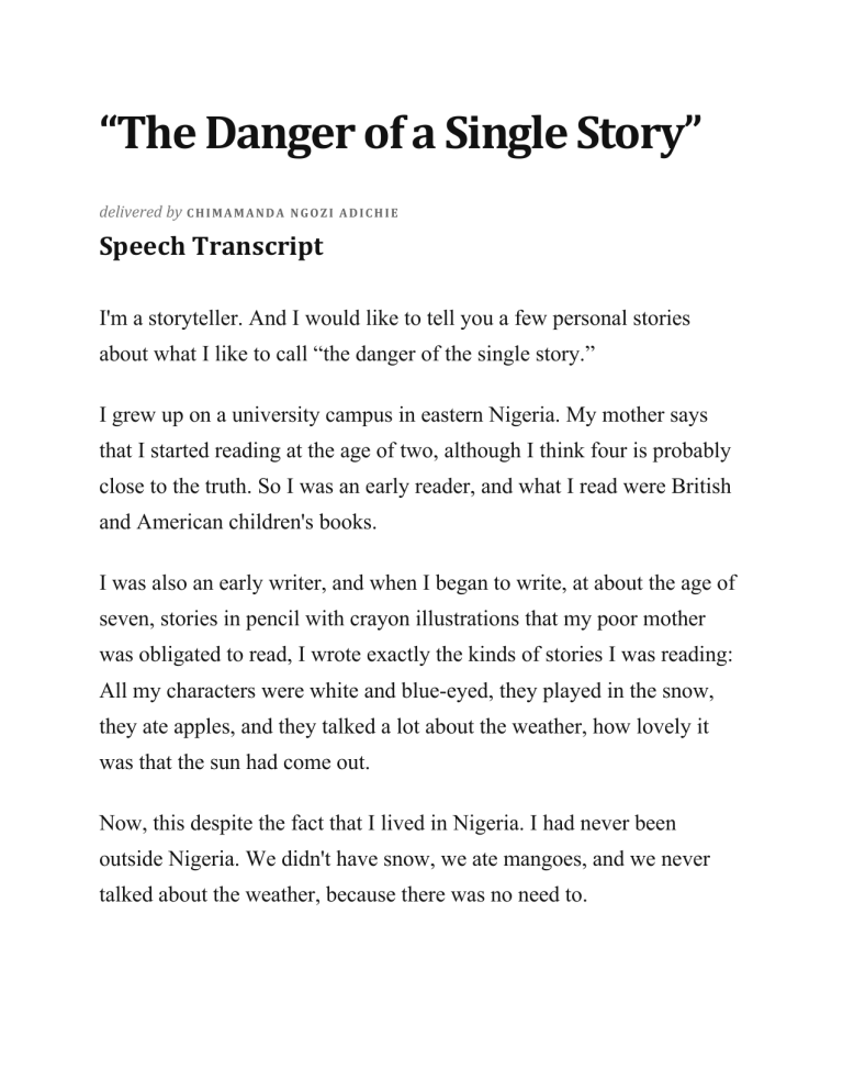 The Danger of a Single Story: Adichie's Speech on Stereotypes