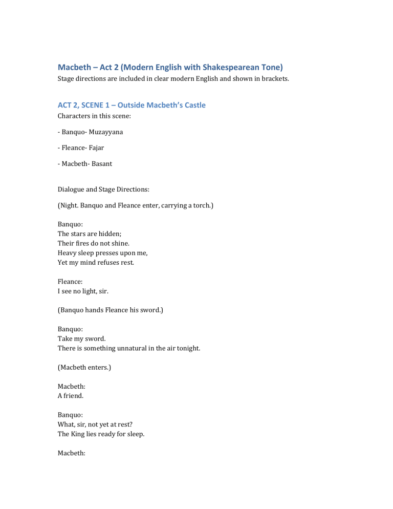 Macbeth Act 2 Modern English Play Script