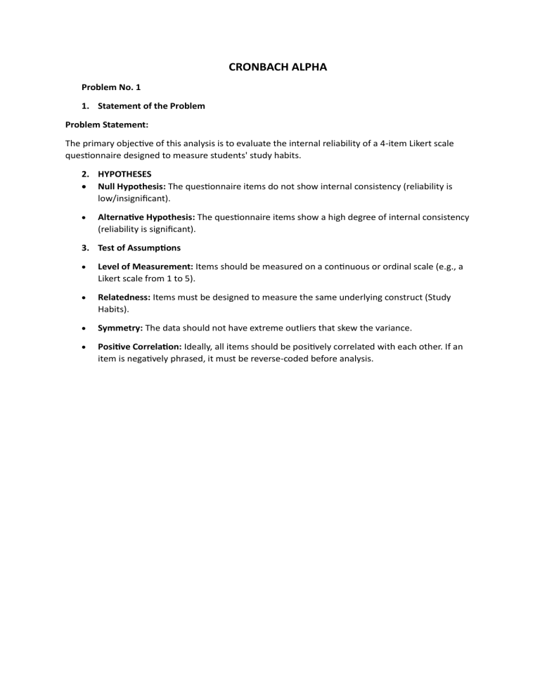 Cronbach Alpha Reliability Analysis for Study Habits and Classroom ...