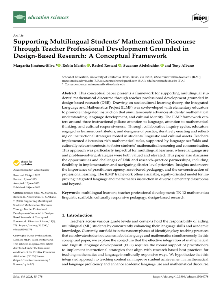 Supporting Multilingual Students’ Math Discourse: A Teacher PD Framework