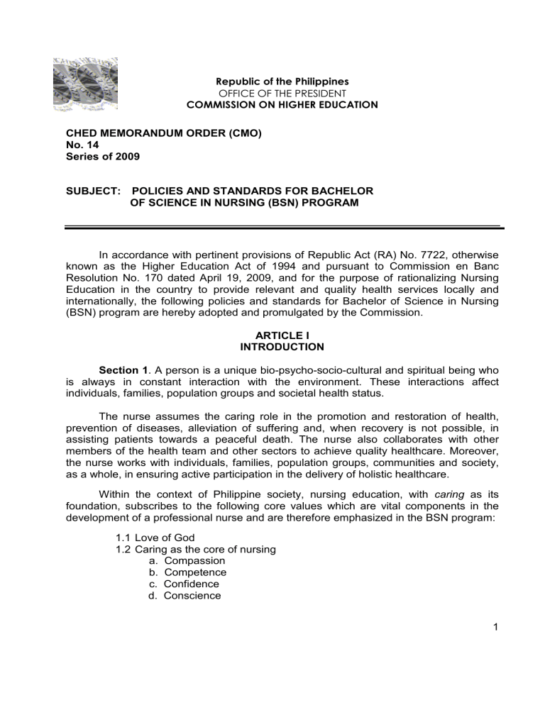 CHED CMO 14: BSN Program Policies and Standards