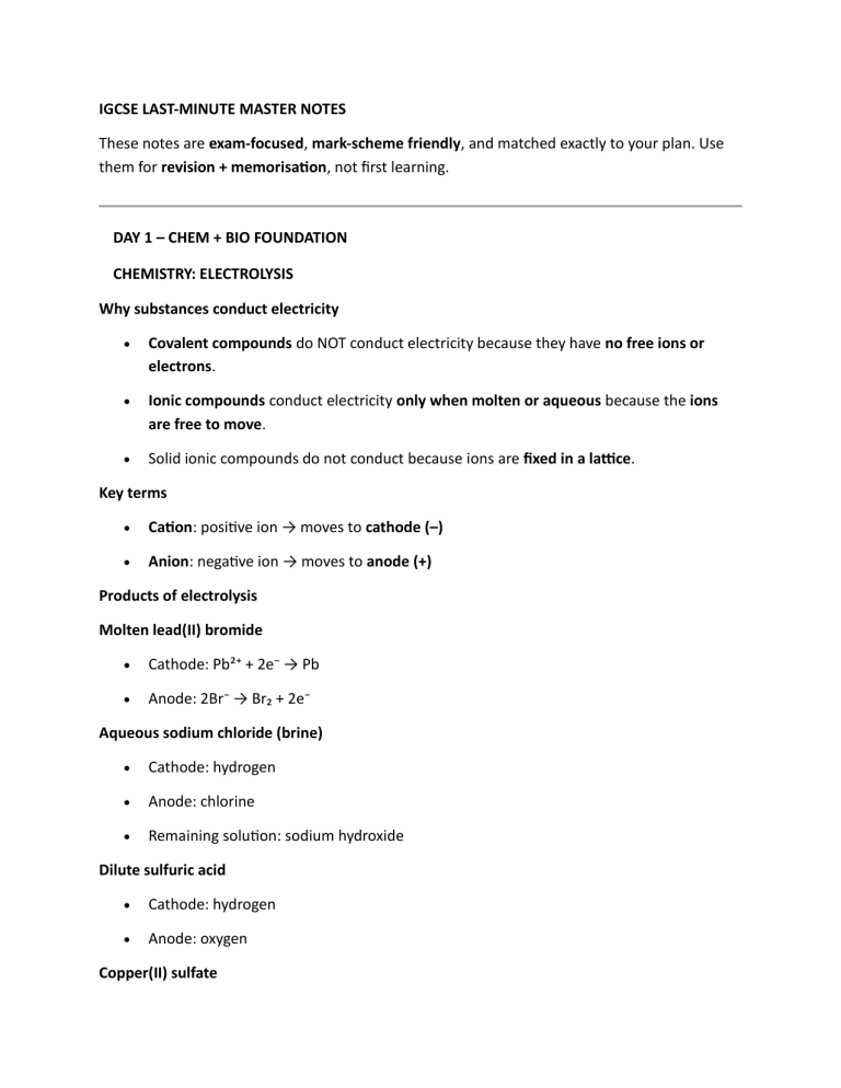 IGCSE Last-Minute Master Notes: Revision Guide