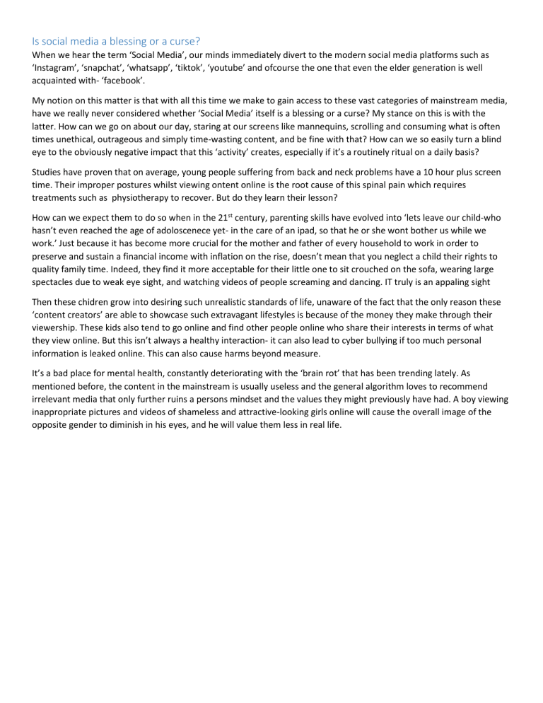Is Social Media a Blessing or a Curse? Essay Analysis