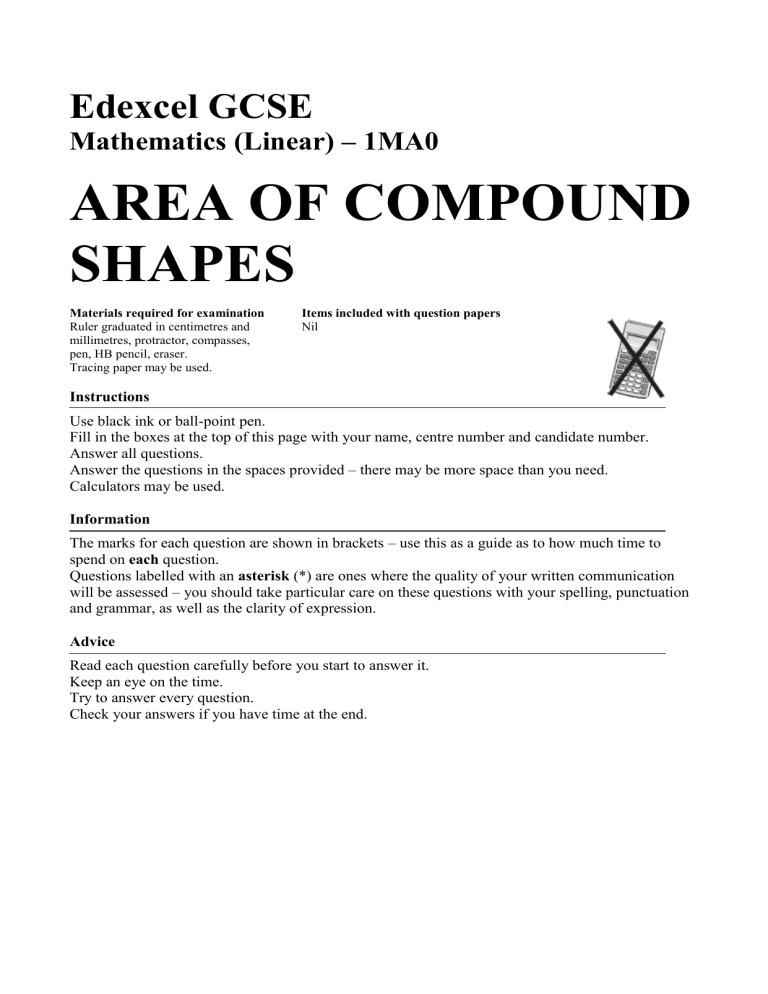 Edexcel GCSE Maths: Area of Compound Shapes Exam