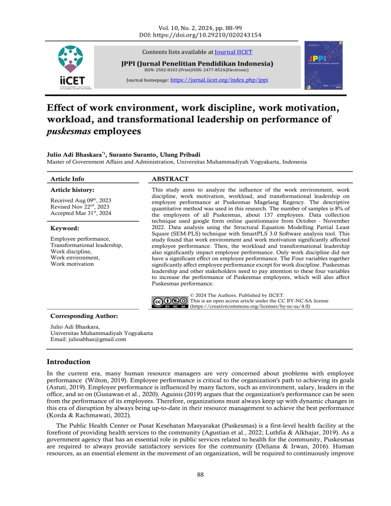 Effect of Work Environment, Discipline, Motivation, Workload, and ...