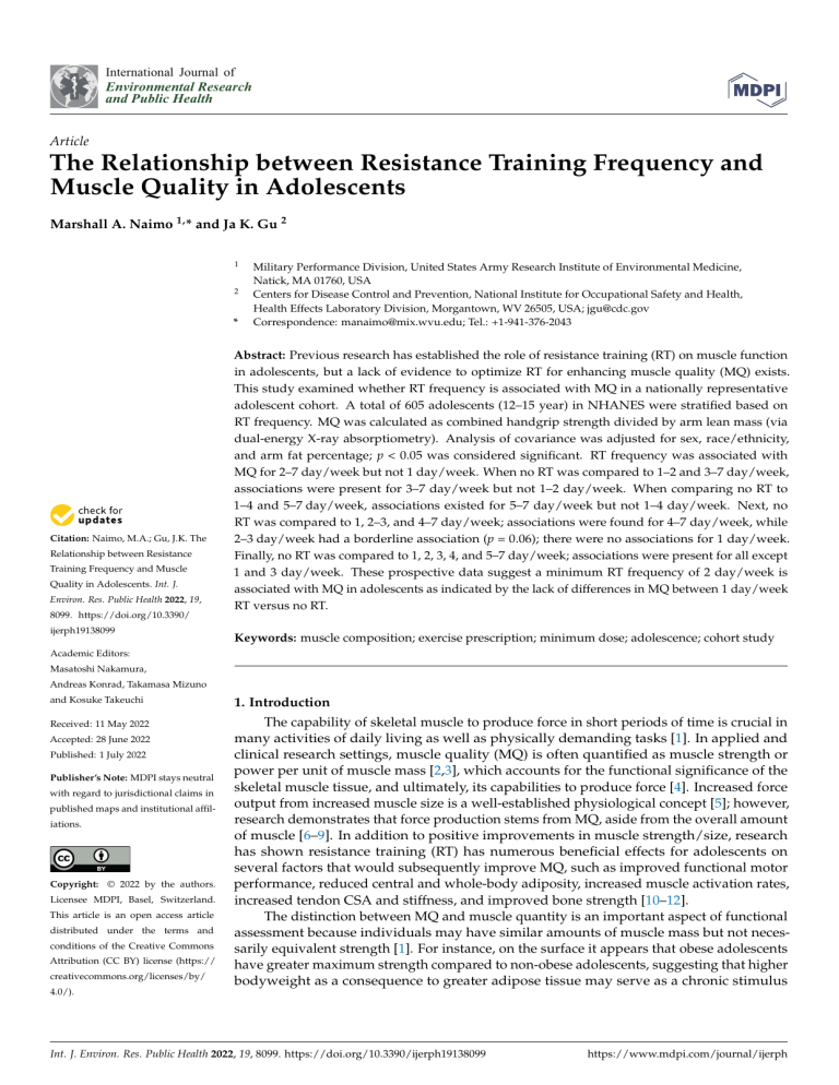 Resistance Training Frequency and Muscle Quality in Adolescents