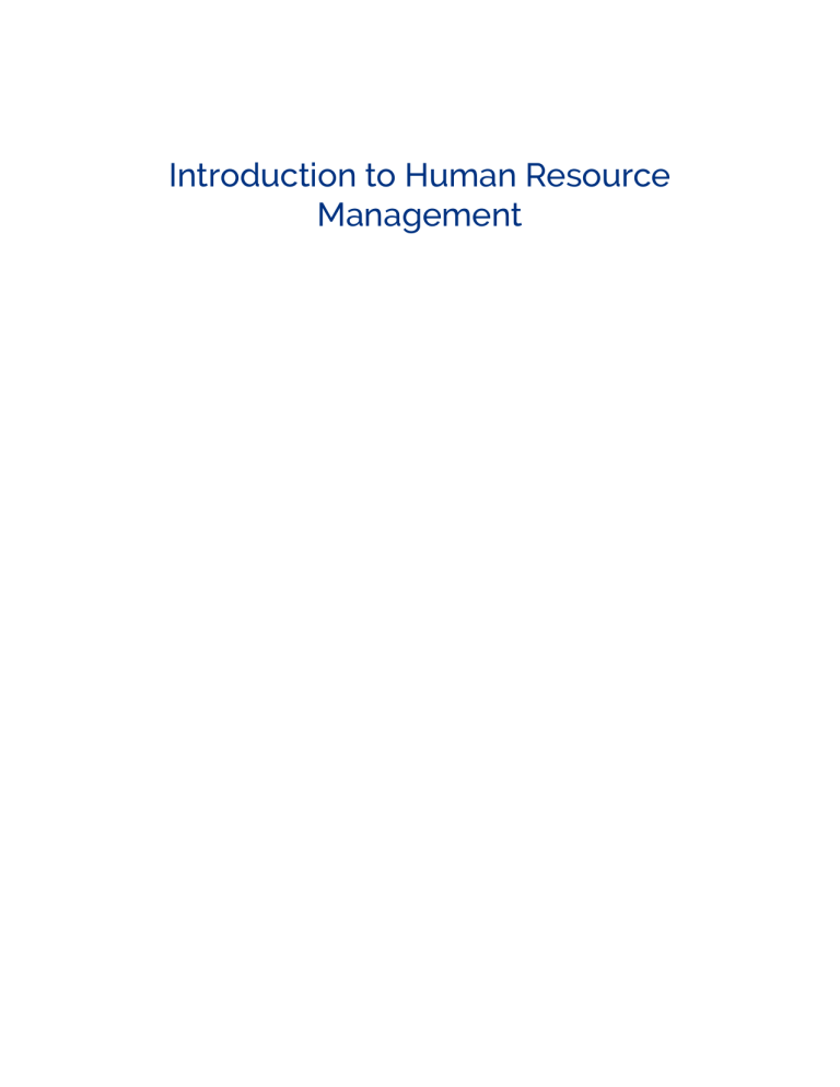 Introduction to Human Resource Management Textbook