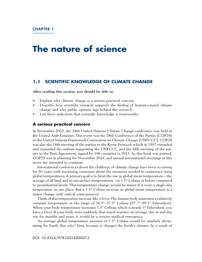 Chapter 1: The Nature of Science - Scientific Knowledge of Climate Change