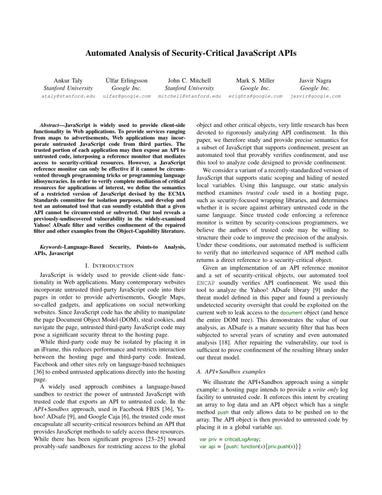 Automated Analysis of Security-Critical JavaScript APIs