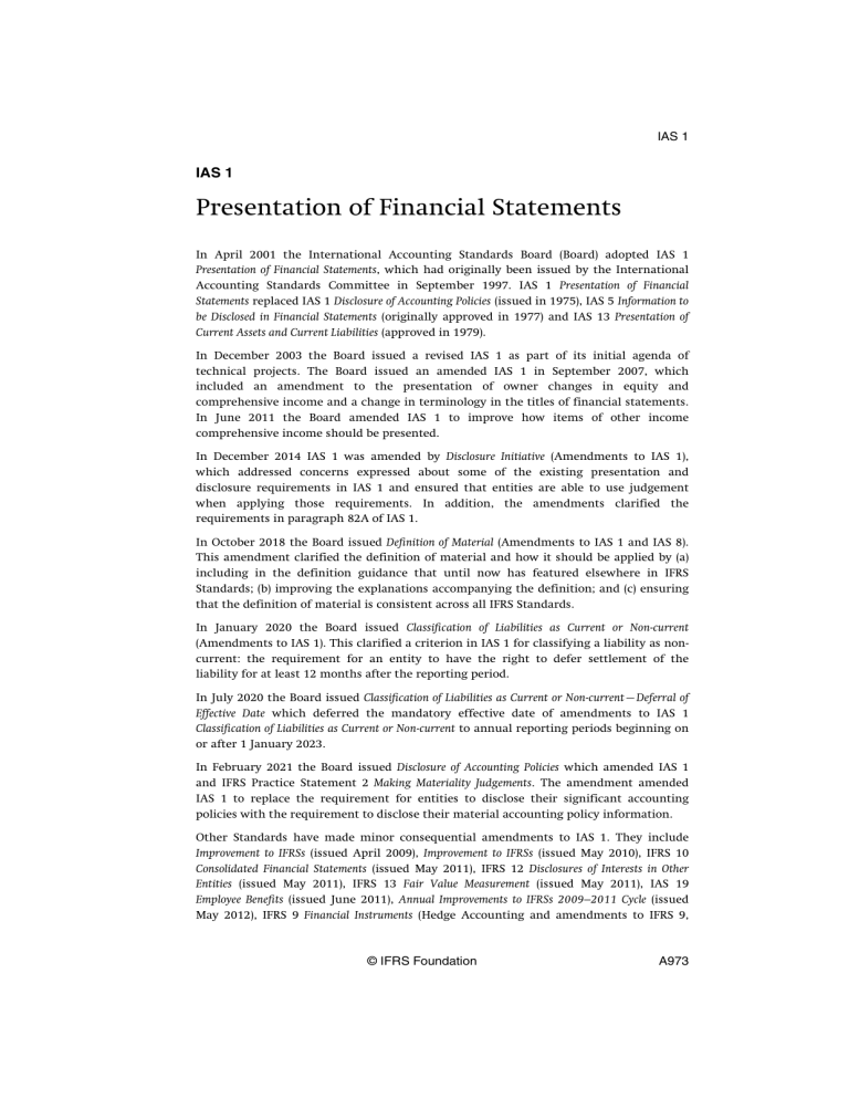 IAS 1 Presentation of Financial Statements | IFRS Foundation