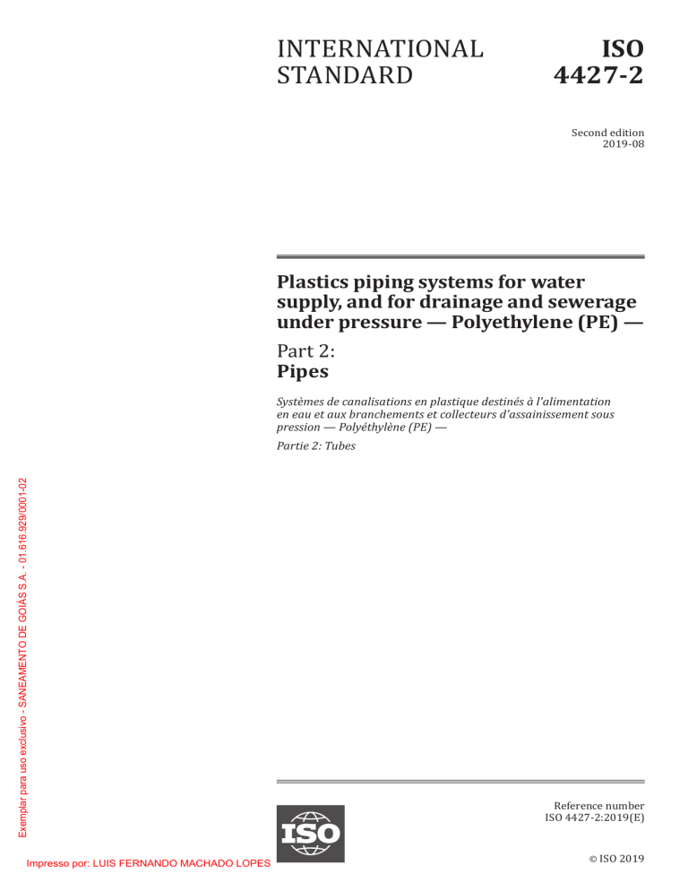 ISO 4427-2:2019 Polyethylene Pipes Standard