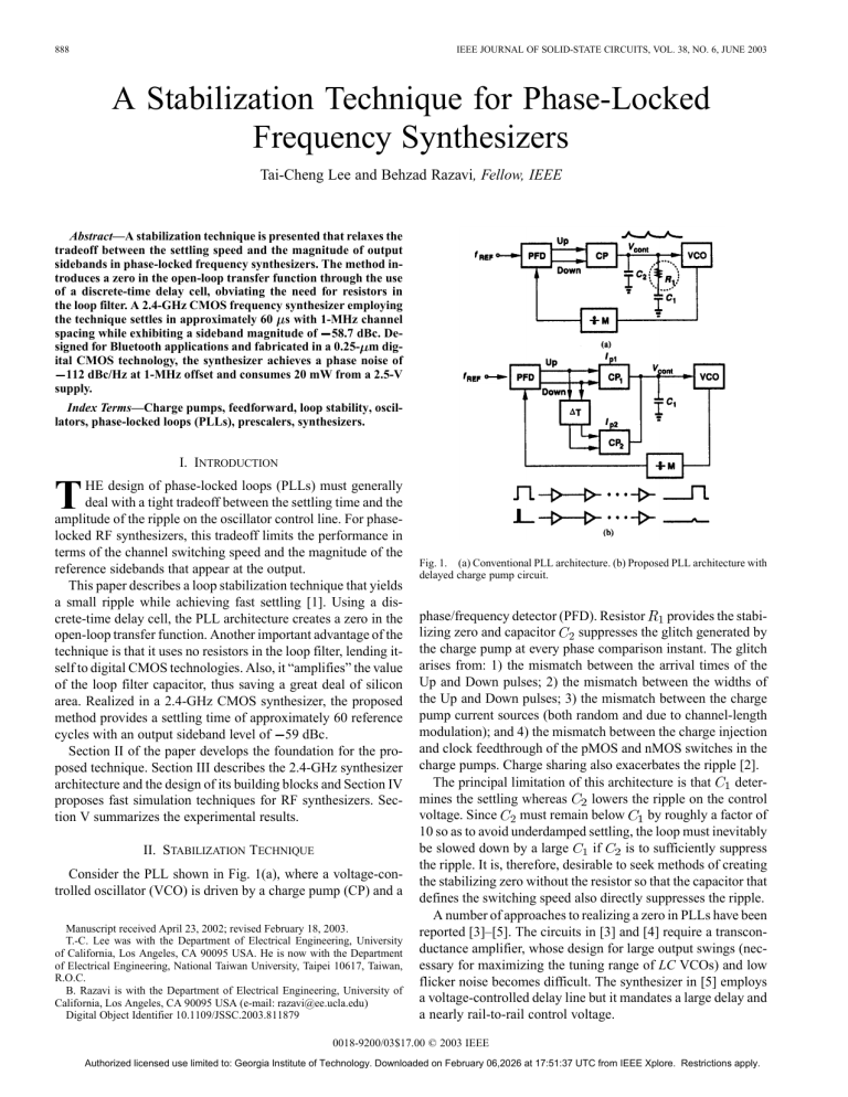 Stabilization Technique for Phase-Locked Frequency Synthesizers