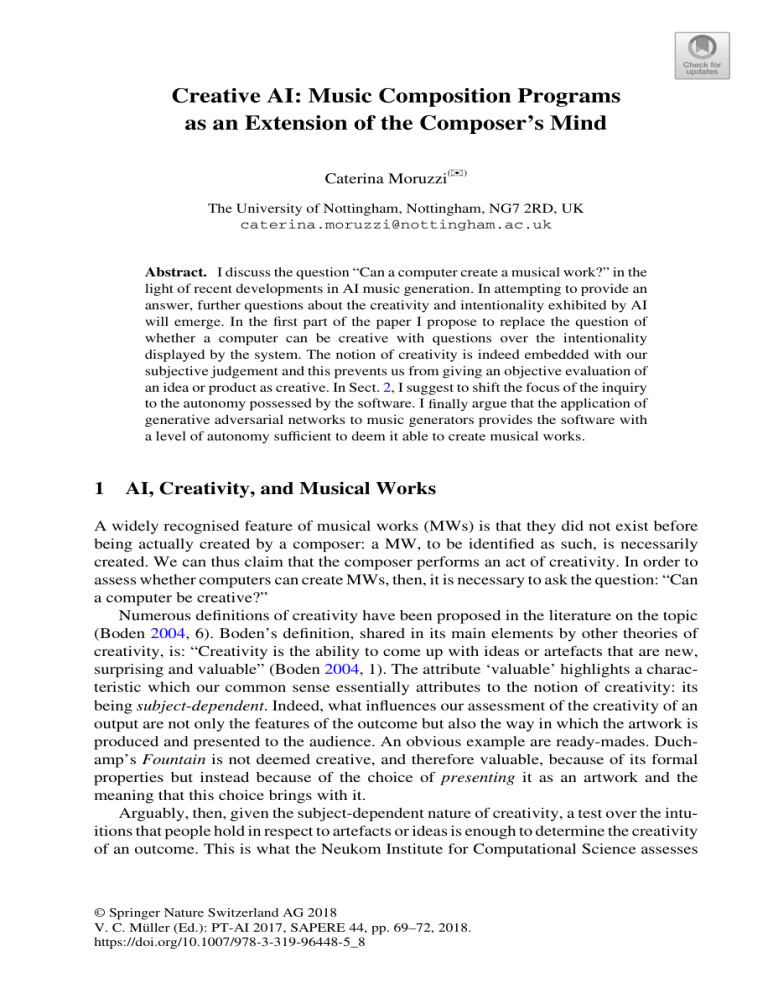 Creative AI: Music Composition Programs as an Extension of the Composer ...