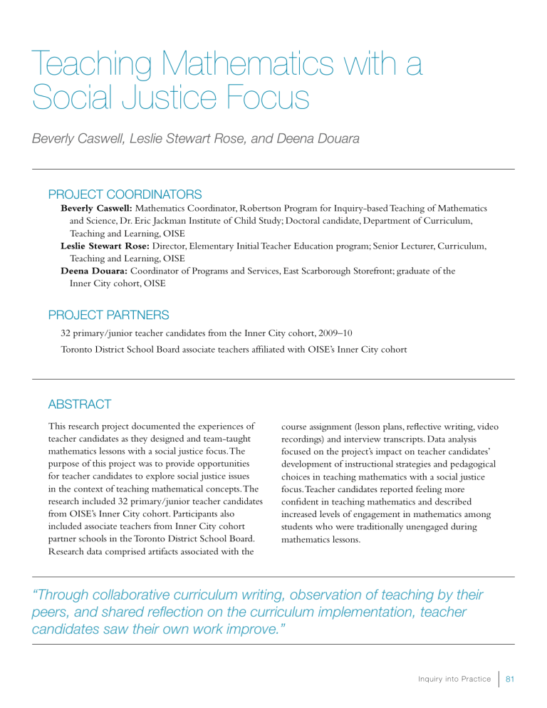 Teaching Mathematics with Social Justice Focus