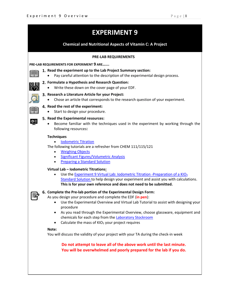 Experiment 9: Vitamin C Analysis Lab Guide