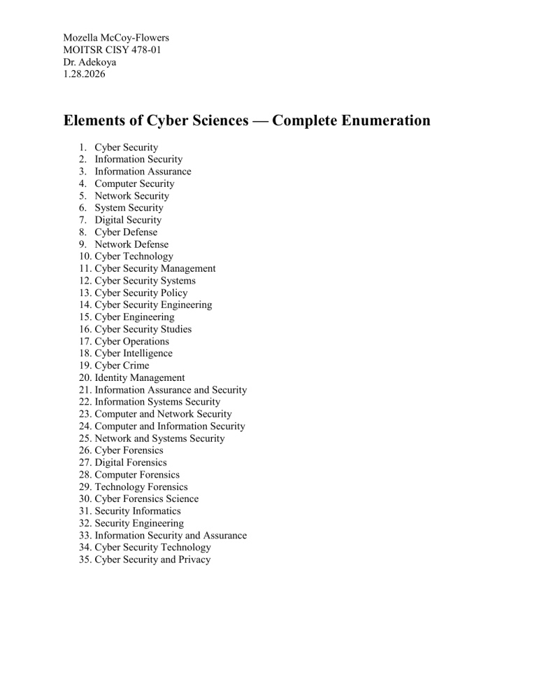 Elements of Cyber Sciences: Complete Enumeration