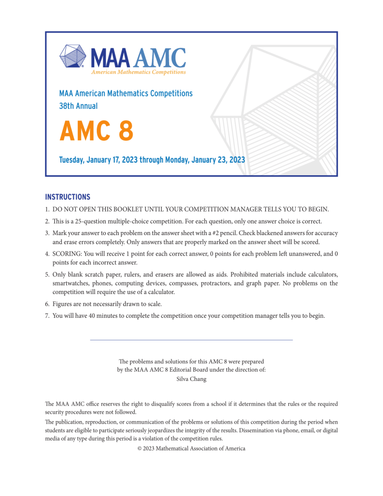 2023 AMC 8 Competition Instructions