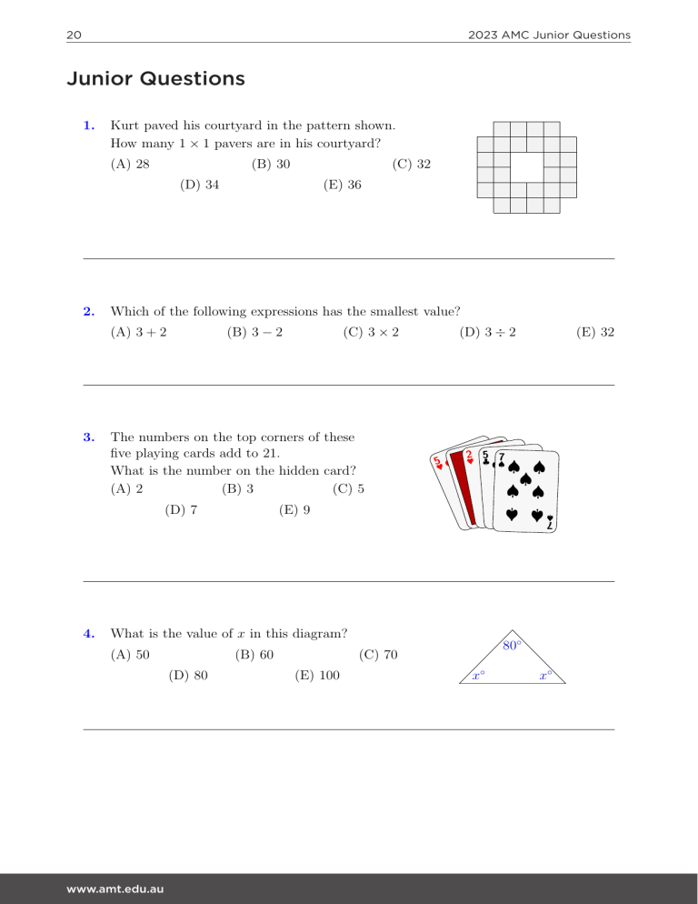 2023 AMC Junior Questions Math Exam