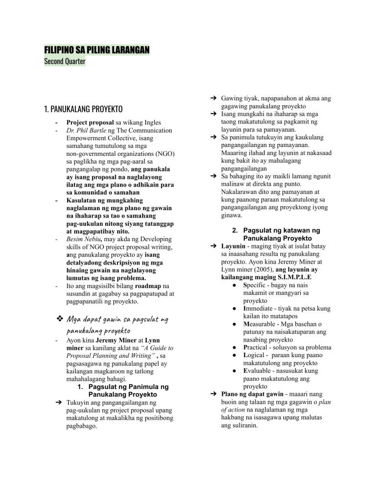 Filipino in Specialized Fields: Project Proposal Guide