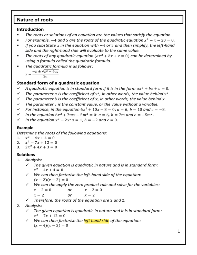 Understanding Quadratic Roots: Formula & Examples
