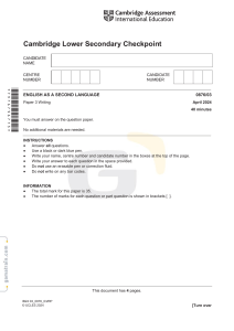 Cambridge Lower Secondary Checkpoint ESL Writing Exam Paper 2025