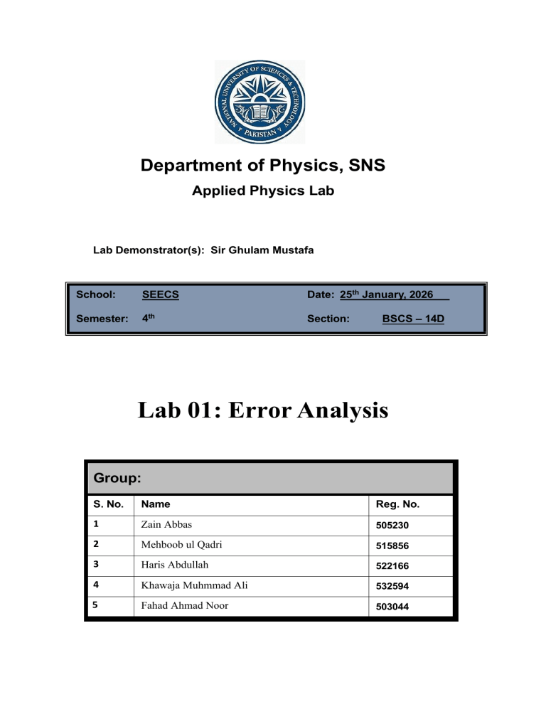 Lab 01: Error Analysis - Physics Experiment Report