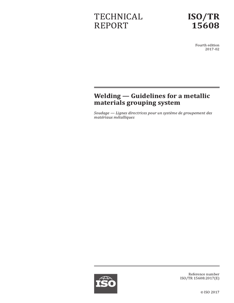 ISO/TR 15608:2017 Welding Guidelines Materials Grouping