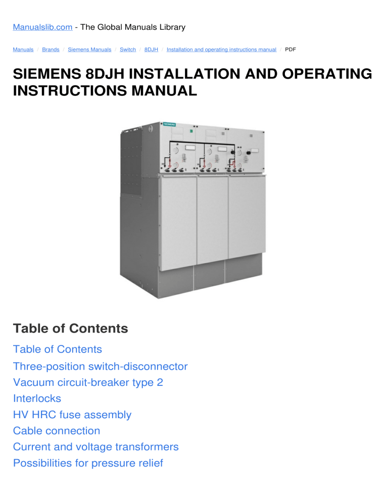 Siemens 8DJH Installation & Operating Manual