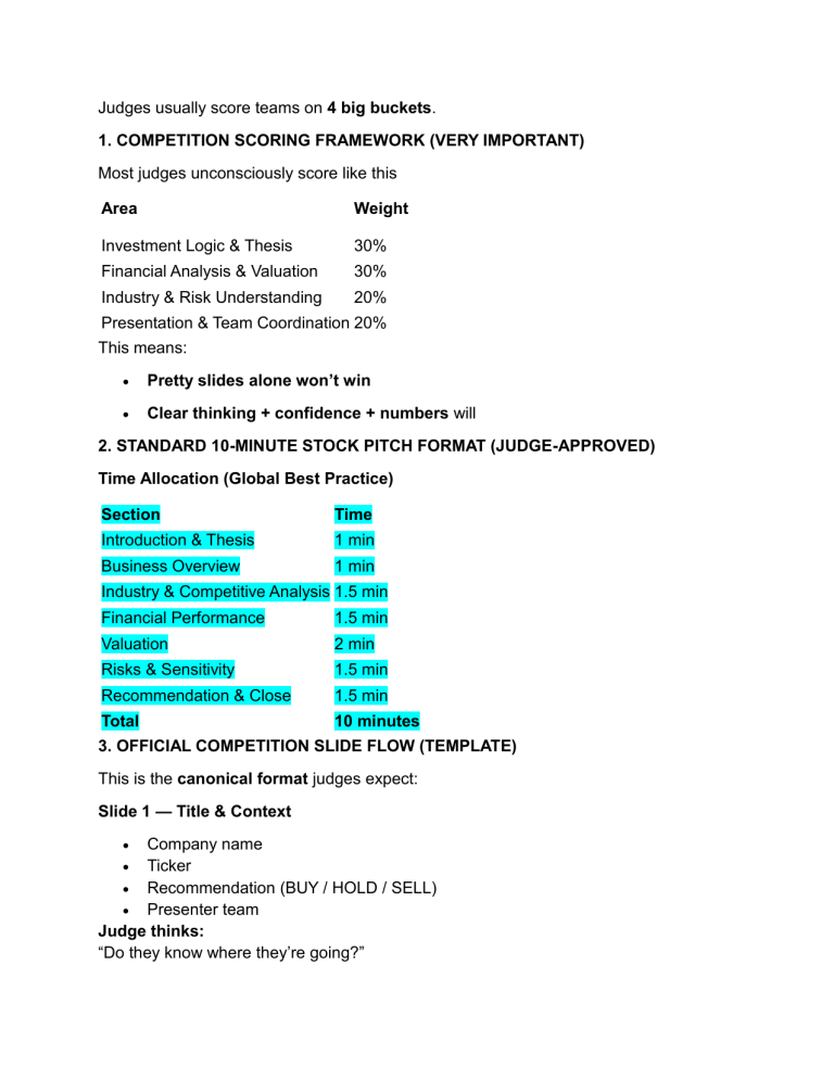 Stock Pitch Competition Guide: Win with Judges' Framework