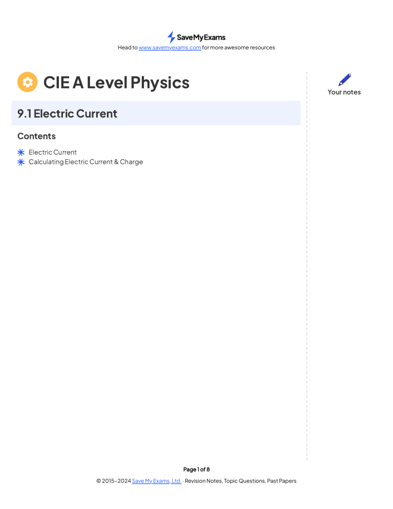 CIE A Level Physics: Electric Current Revision Notes