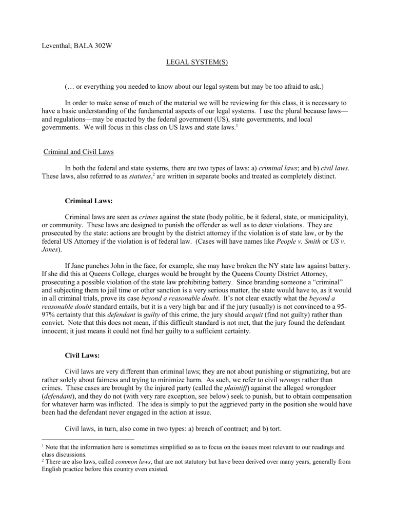 US Legal System Overview: Criminal, Civil, Courts