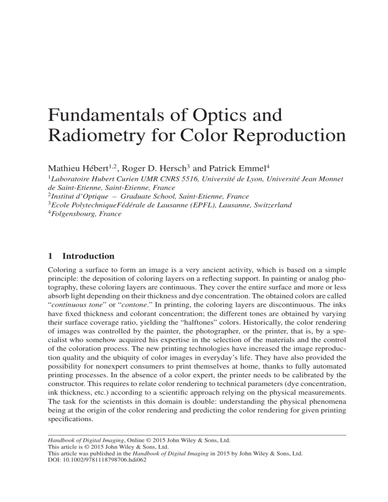 Fundamentals of Optics and Radiometry for Color Reproduction