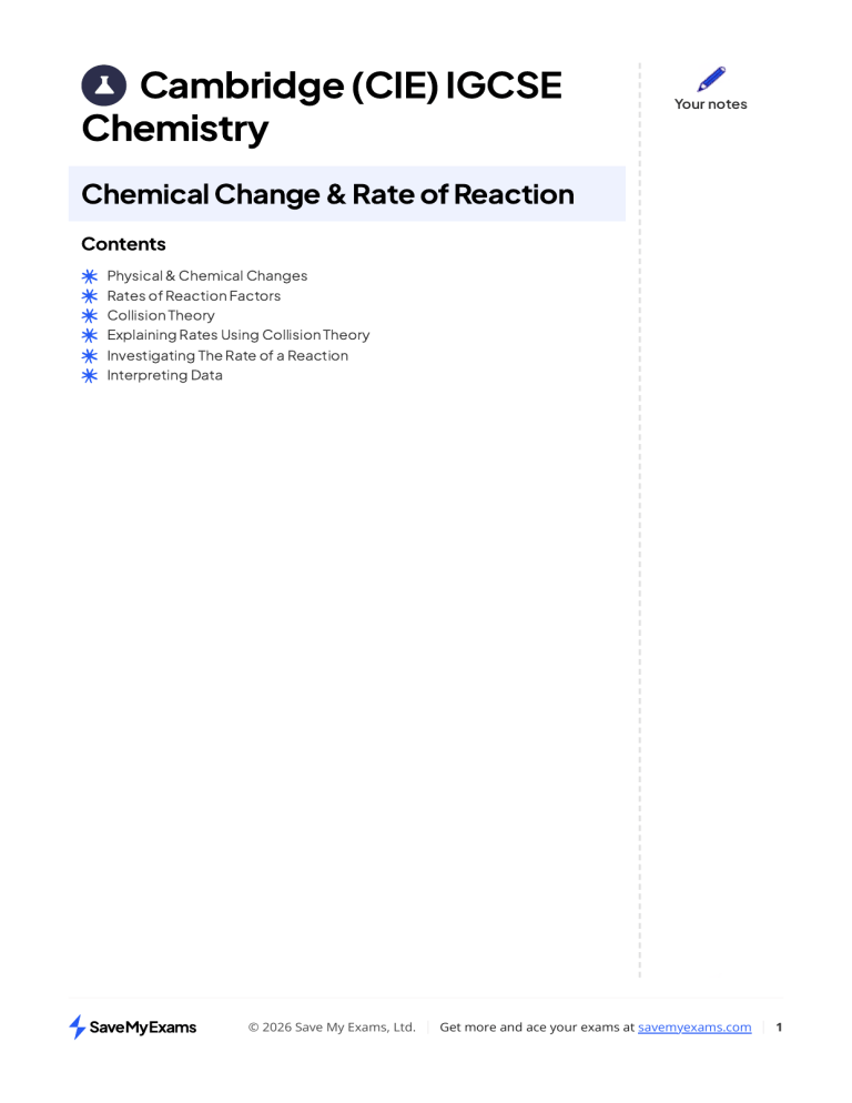 IGCSE Chemistry: Chemical Change & Rate of Reaction Notes