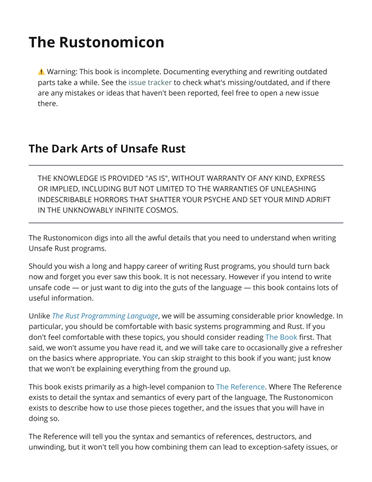 The Rustonomicon: Unsafe Rust Programming Guide