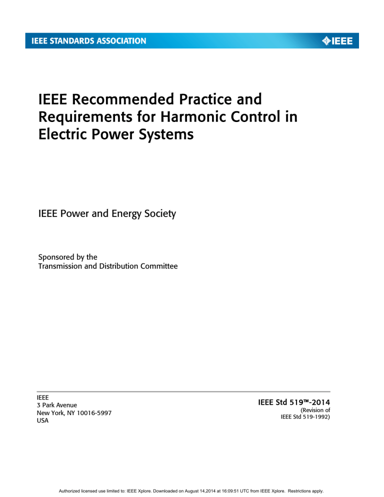 IEEE 519-2014 Harmonic Control in Power Systems