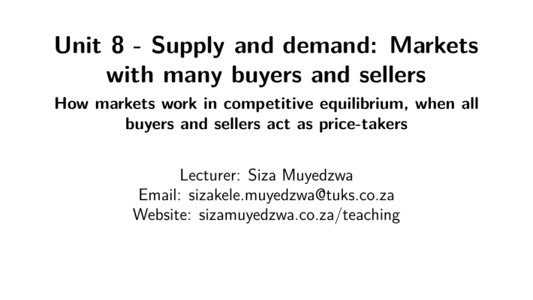 Unit 8: Supply and Demand - Competitive Markets