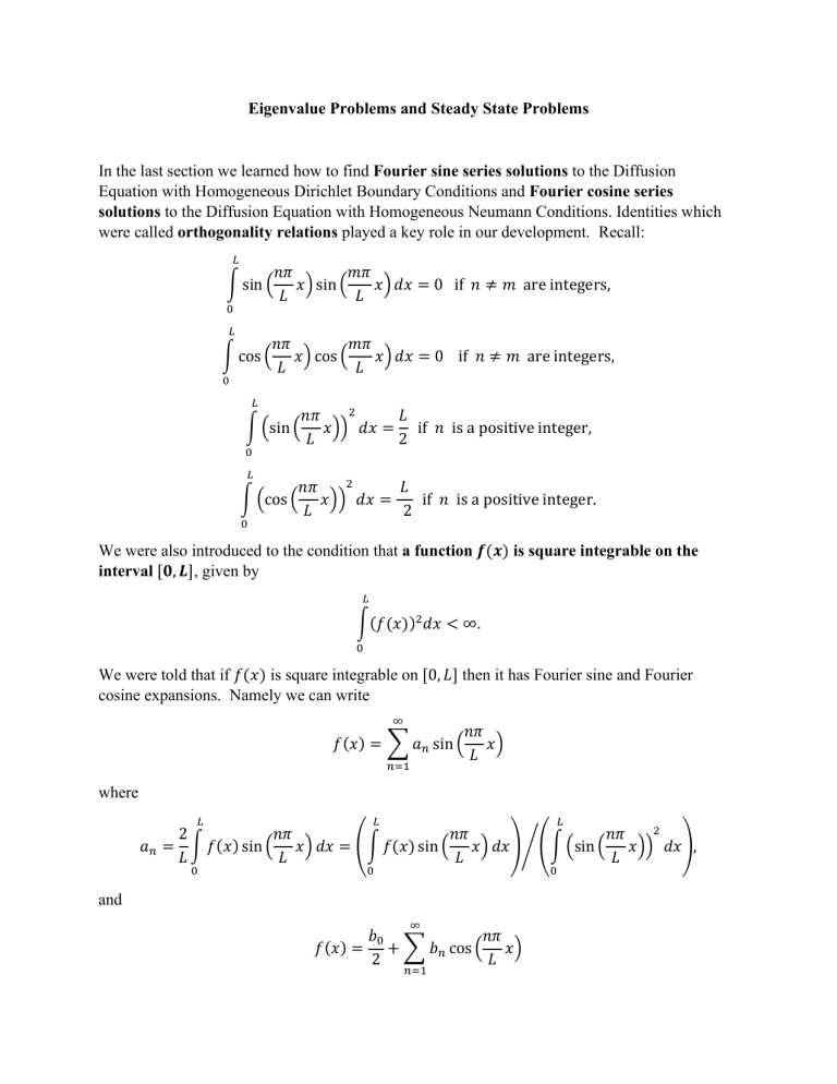 Eigenvalue and Steady State Problems in Differential Equations
