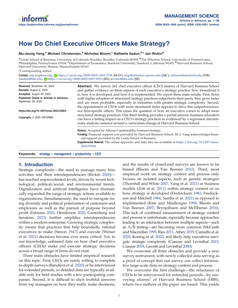 How Do CEOs Make Strategy? Management Practices and Performance