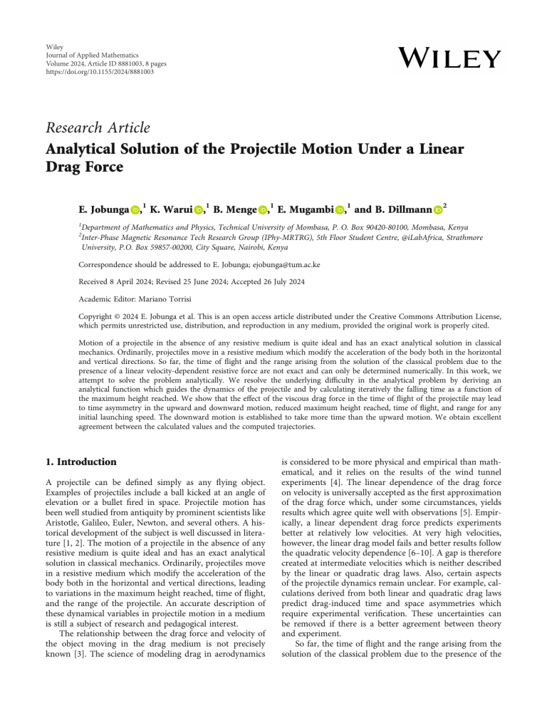 Analytical Solution of Projectile Motion Under Linear Drag Force