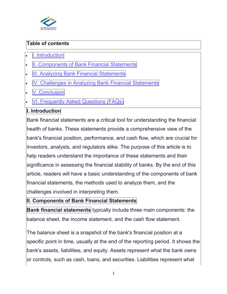 Bank Financial Statements: Components, Analysis, and Challenges