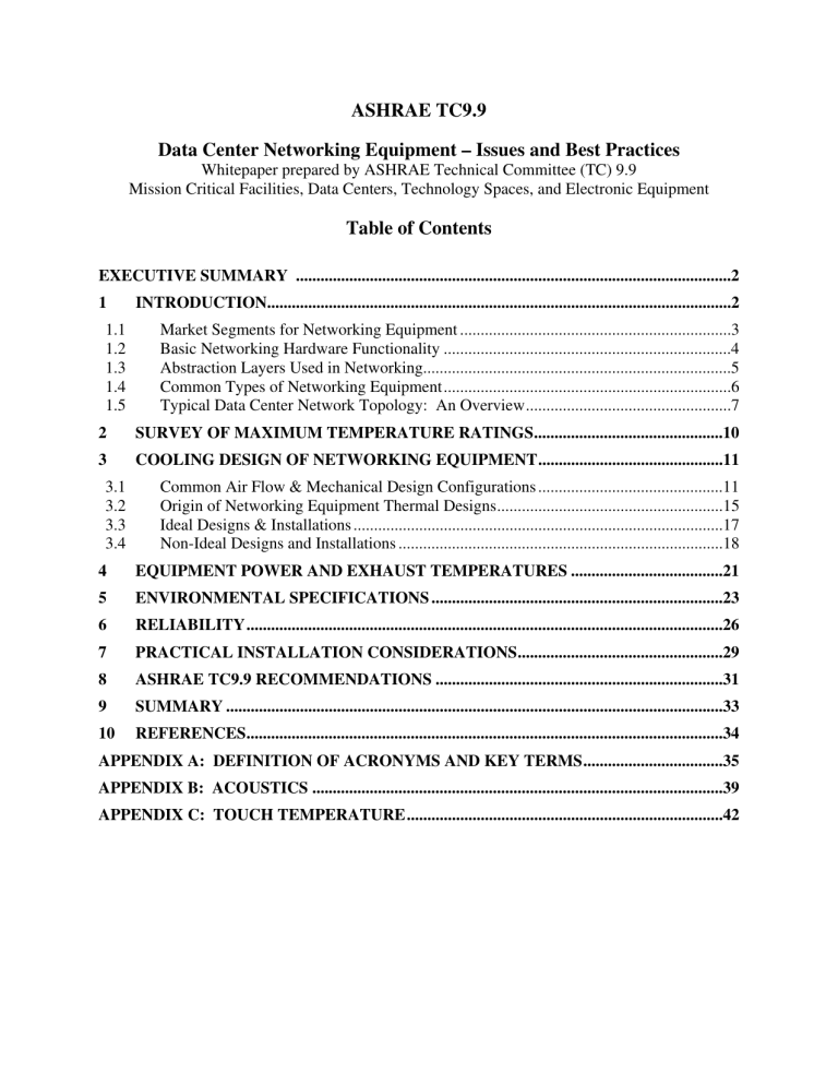ASHRAE TC9.9 Data Center Networking Equipment Best Practices