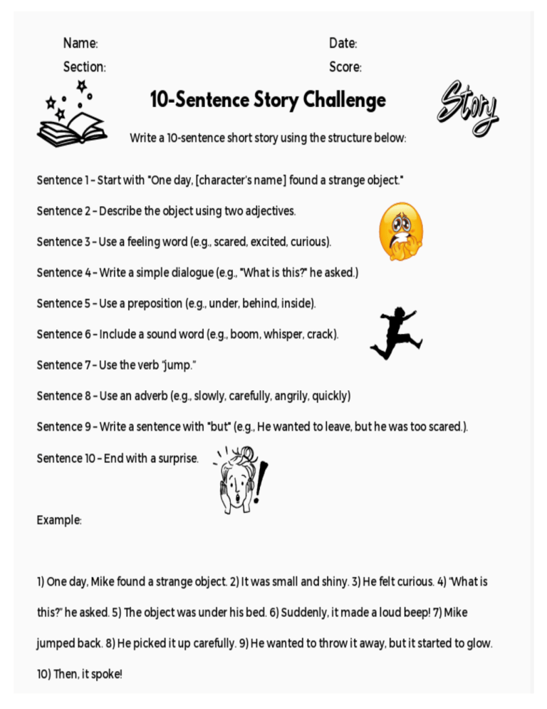 10-Sentence Story Challenge Worksheet